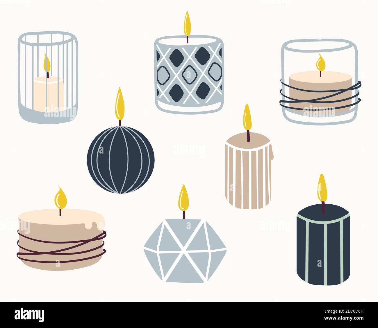 Set of burning candles. Hand-drawn vector illustration in doodle style ...