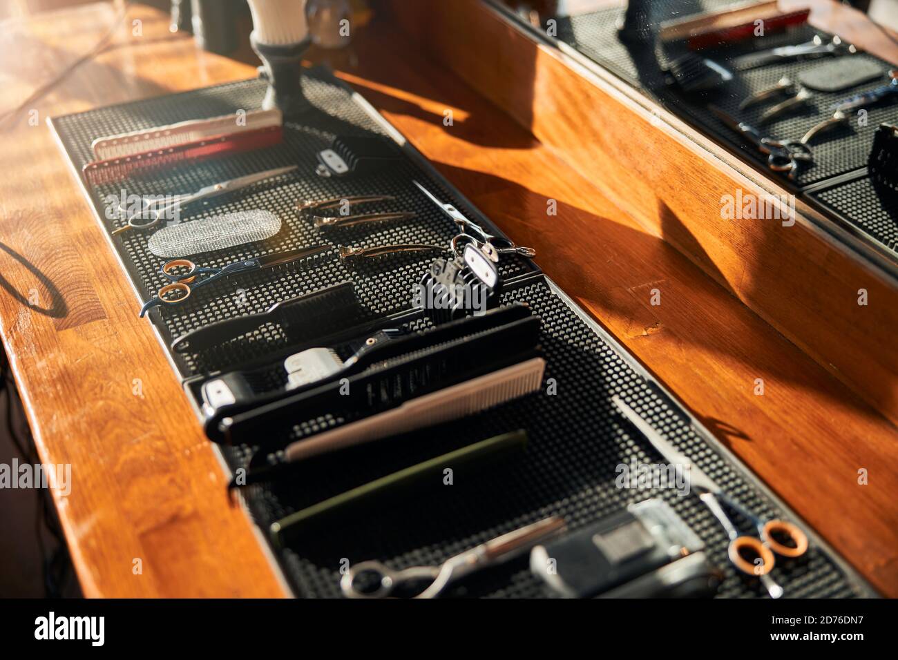 Hairdressing tools on wooden hi-res stock photography and images - Alamy