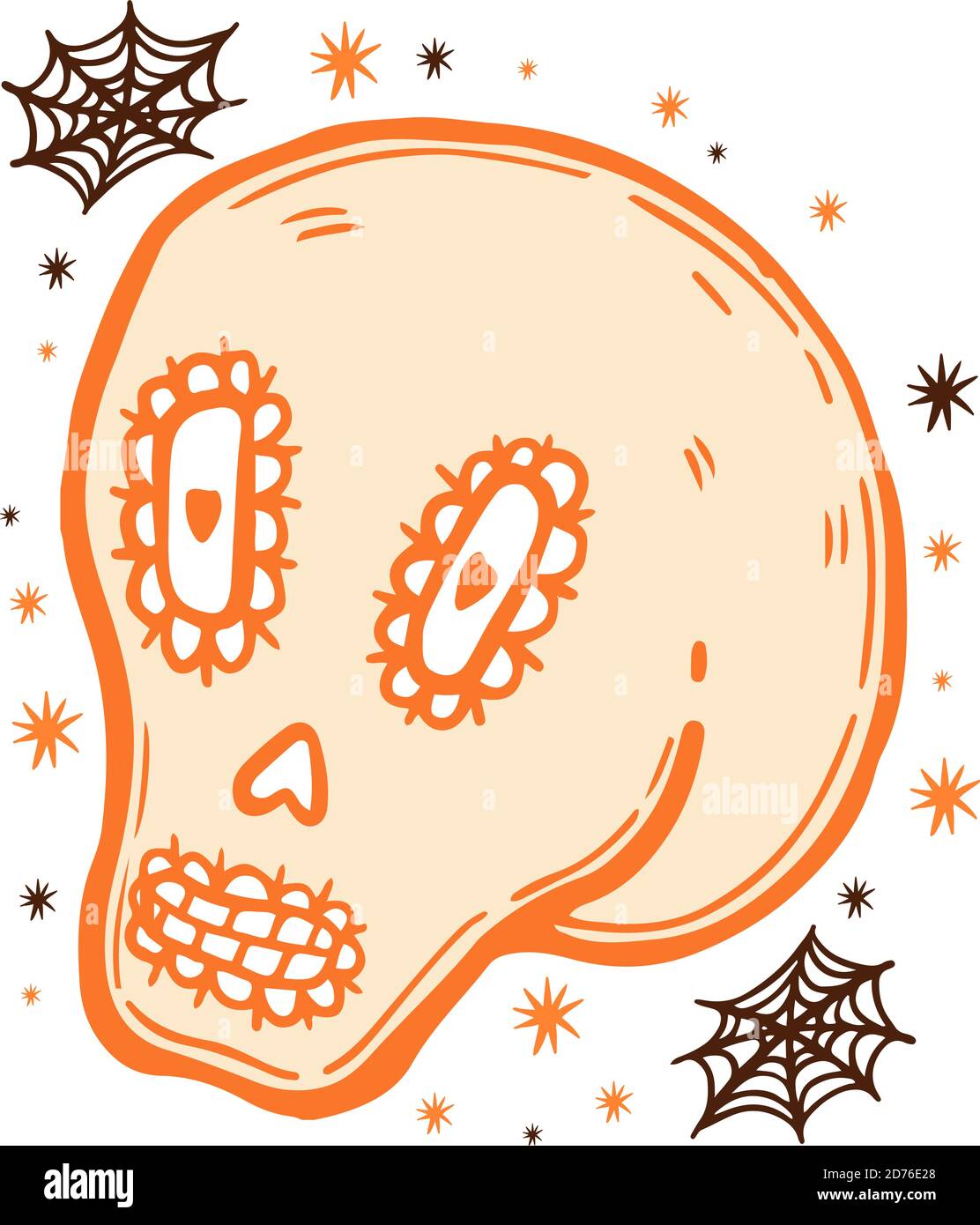 Skull and spider web halloween holiday set. Doodle design isolated in ...