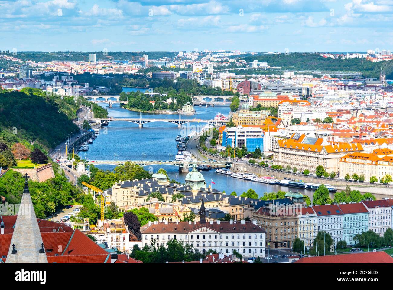 Prague skyline with Bridges over Vltava River, Praha, Czech Republic ...