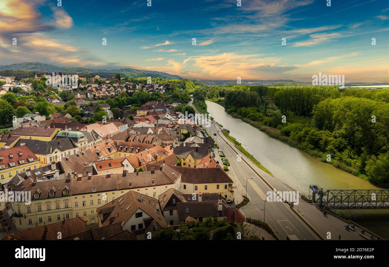 Aerial view of melk city and danube river hi-res stock photography and ...