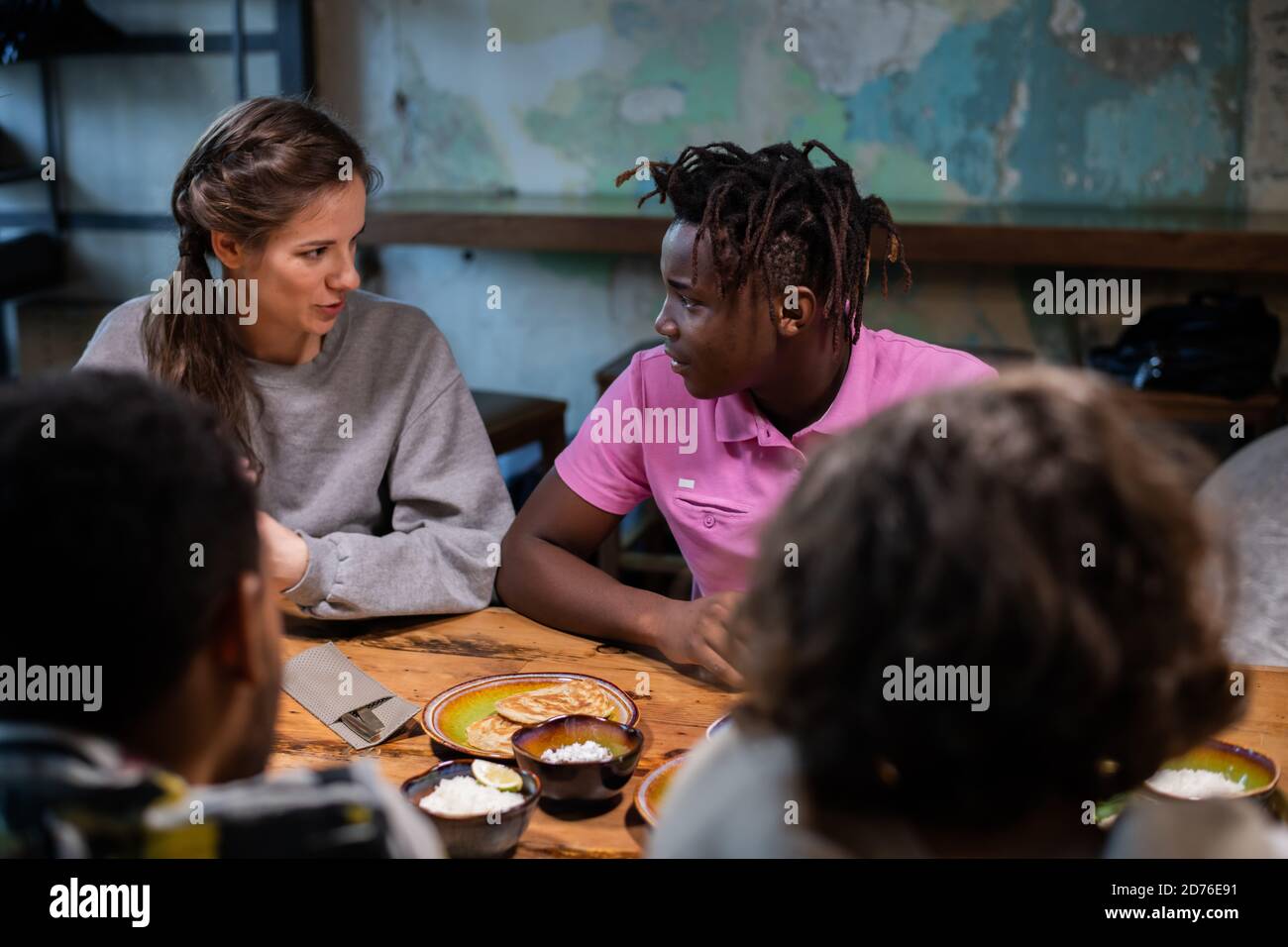 Highschool students having a lunch in a modern cafe Stock Photo - Alamy