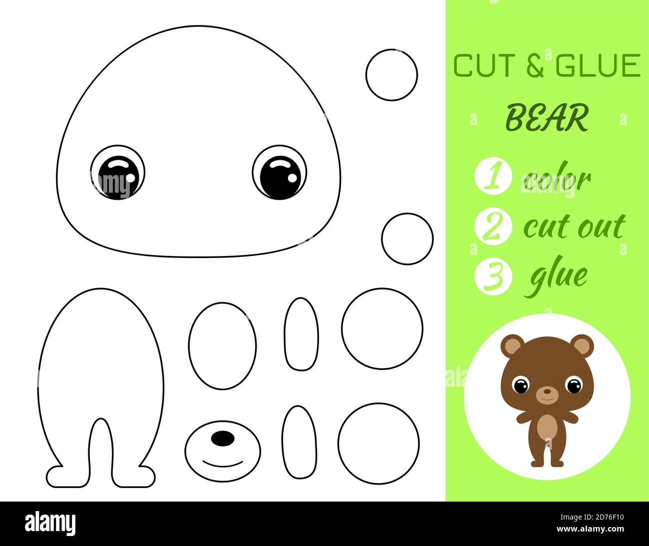 Coloring book cut and glue baby bear. Educational paper game for ...