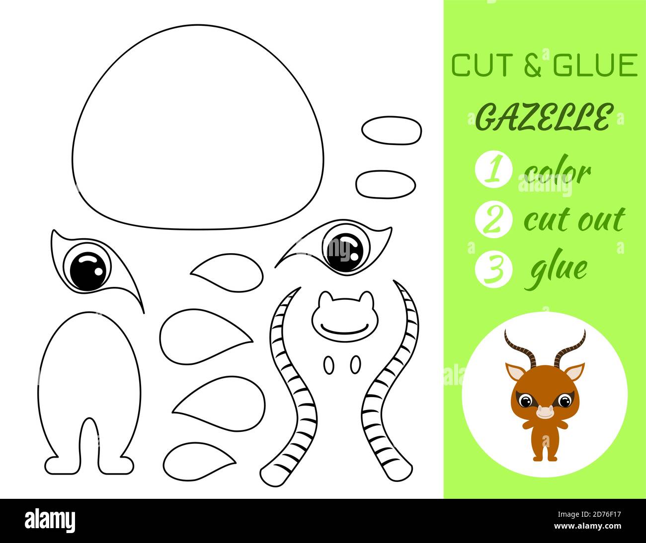Coloring book cut and glue baby gazelle. Educational paper game for ...
