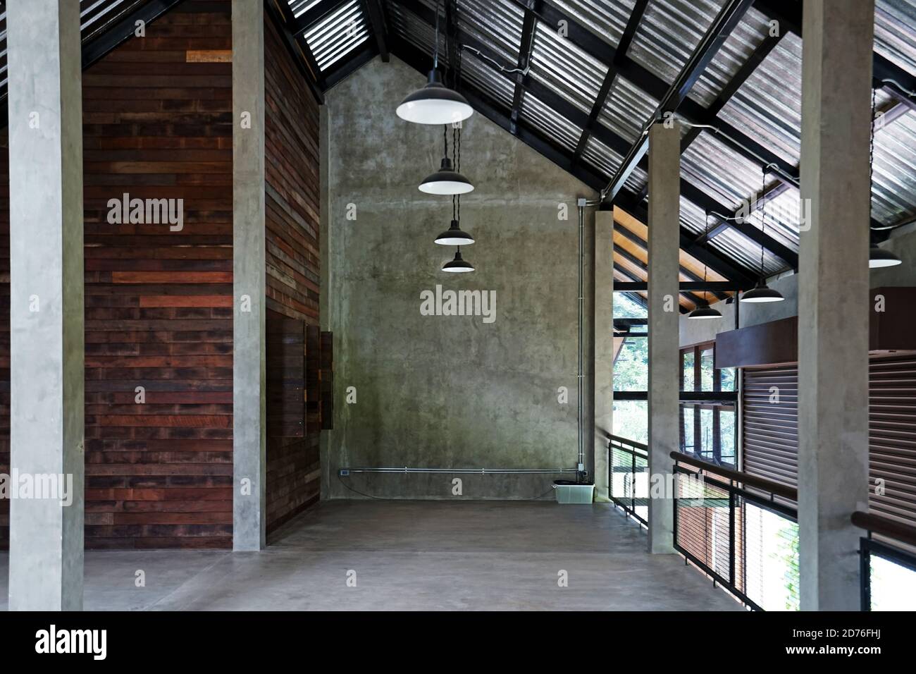 Interior loft design and building decoration of brickwork and cement ...