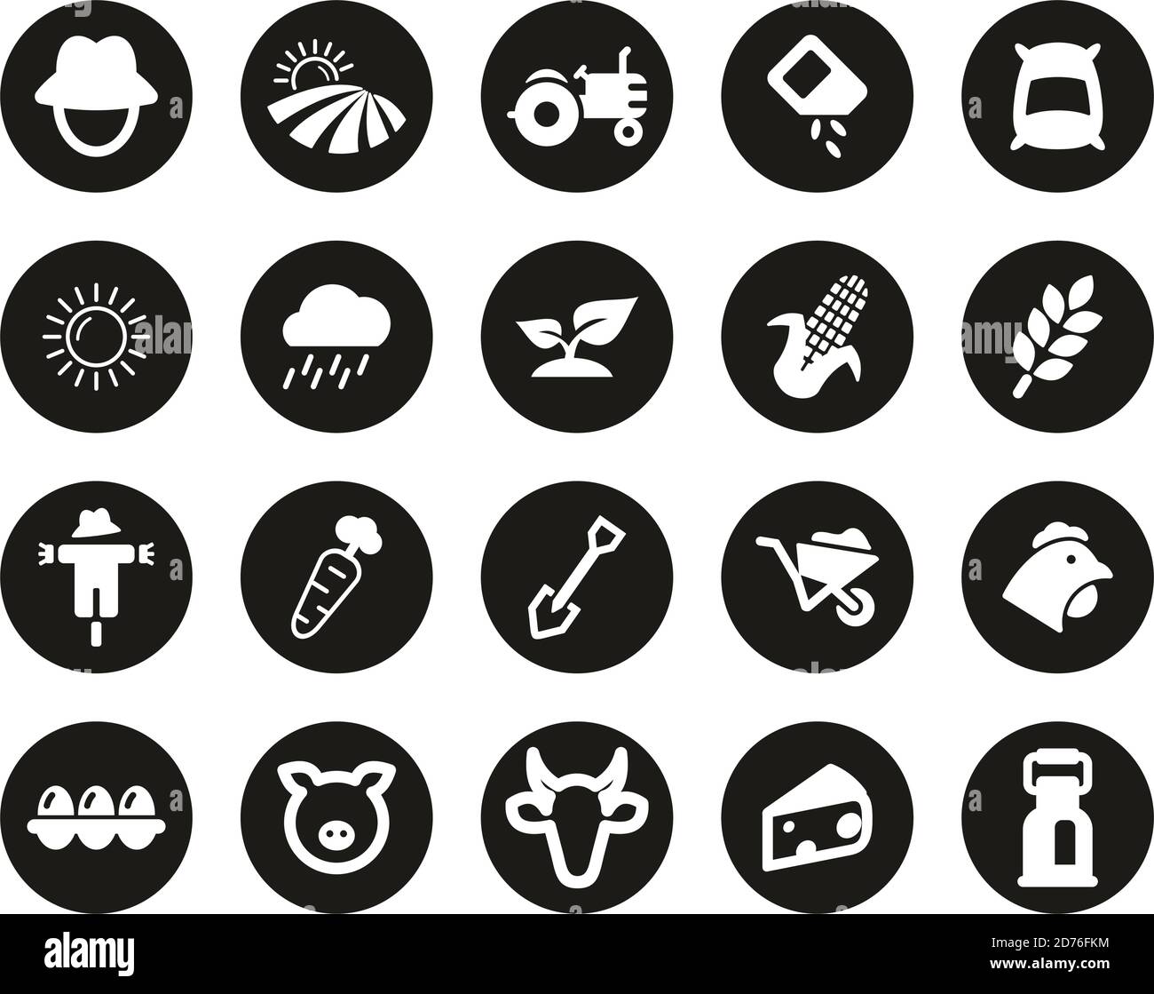 Farm & Farm Equipment Icons White On Black Flat Design Circle Set Big ...