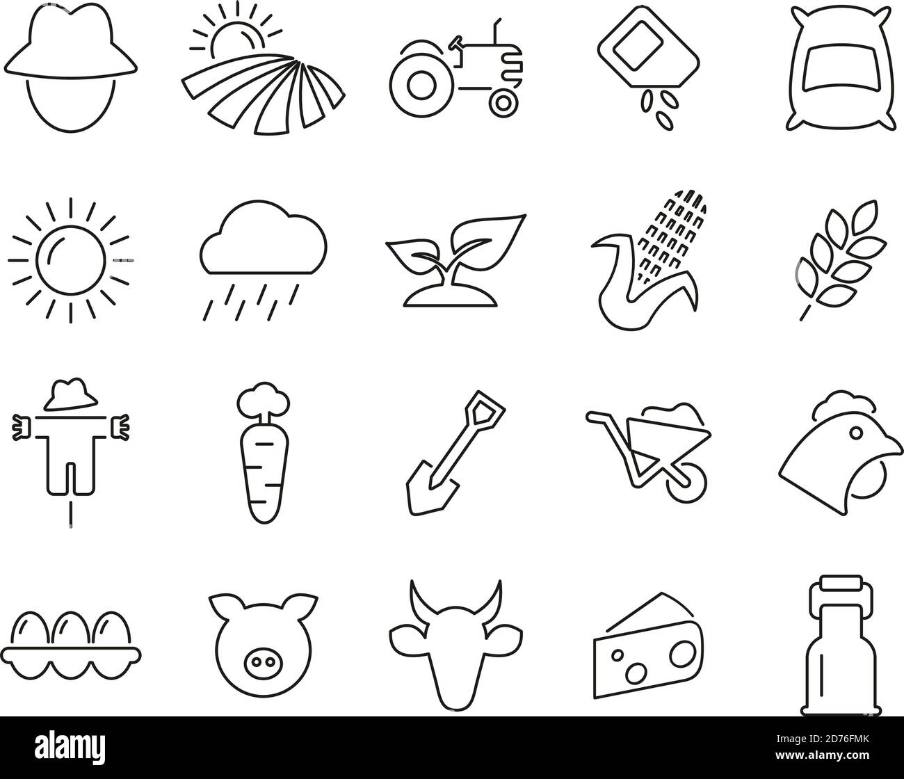 Farm And Farm Equipment Icons Black And White Thin Line Set Big Stock