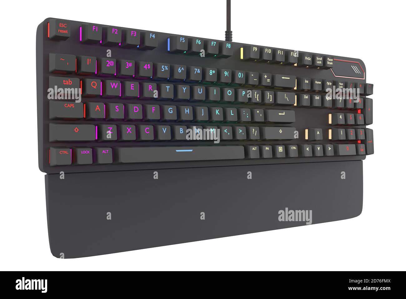 Black computer keyboard with rgb color isolated on white with clipping ...