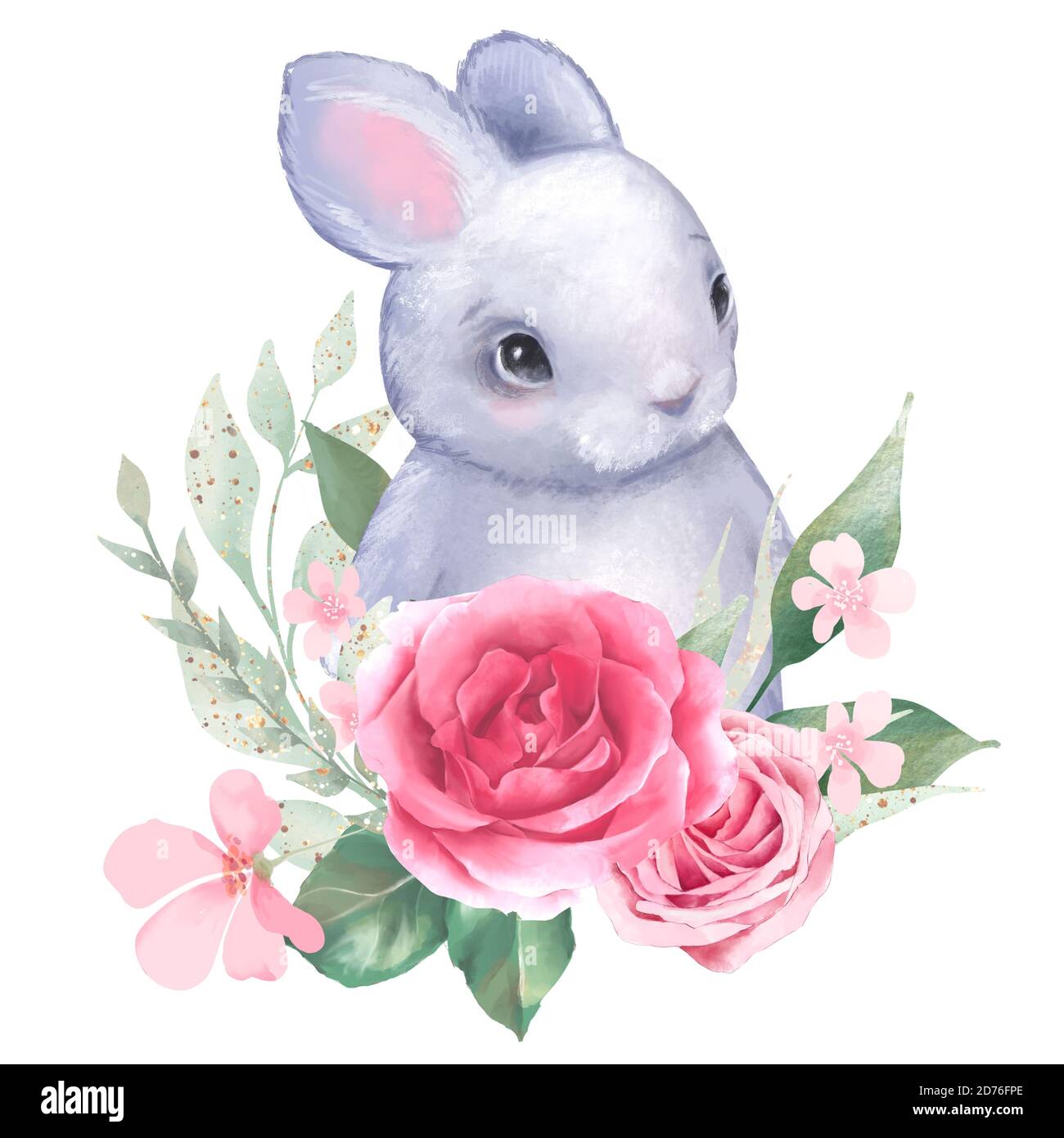 Cute flower bunny. Greeting card design with baby rabbit Stock Photo ...