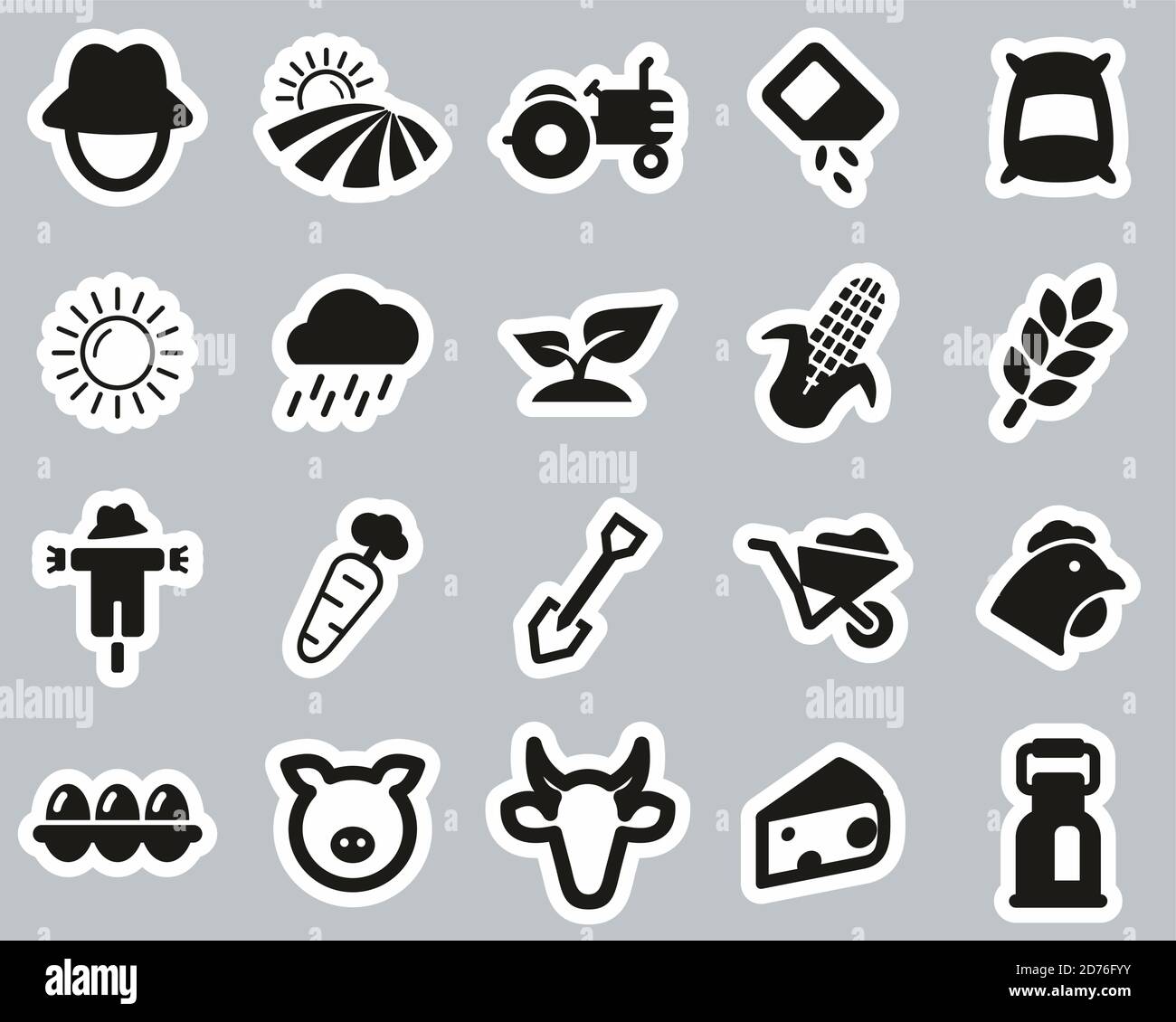Farm & Farm Equipment Icons Black & White Sticker Set Big Stock Vector ...
