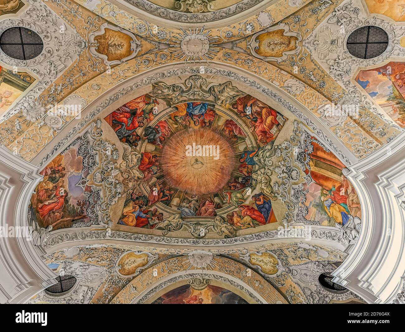 Frescoed ceilings, the interior of the monastery church of Banz, patron ...