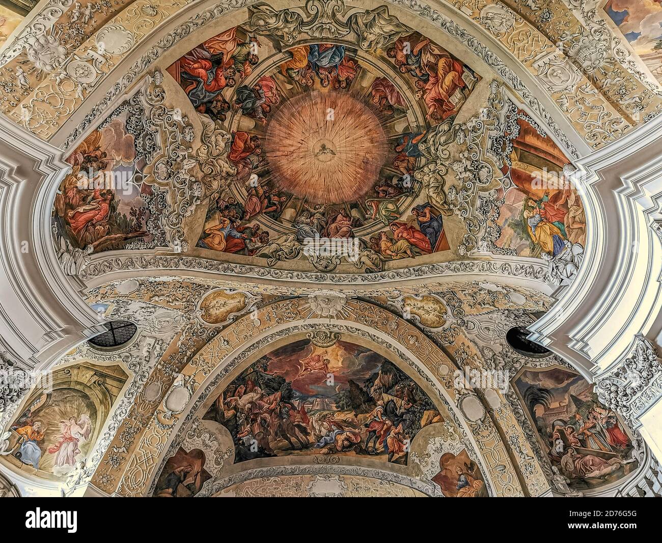 Frescoed ceilings, the interior of the monastery church of Banz, patron ...