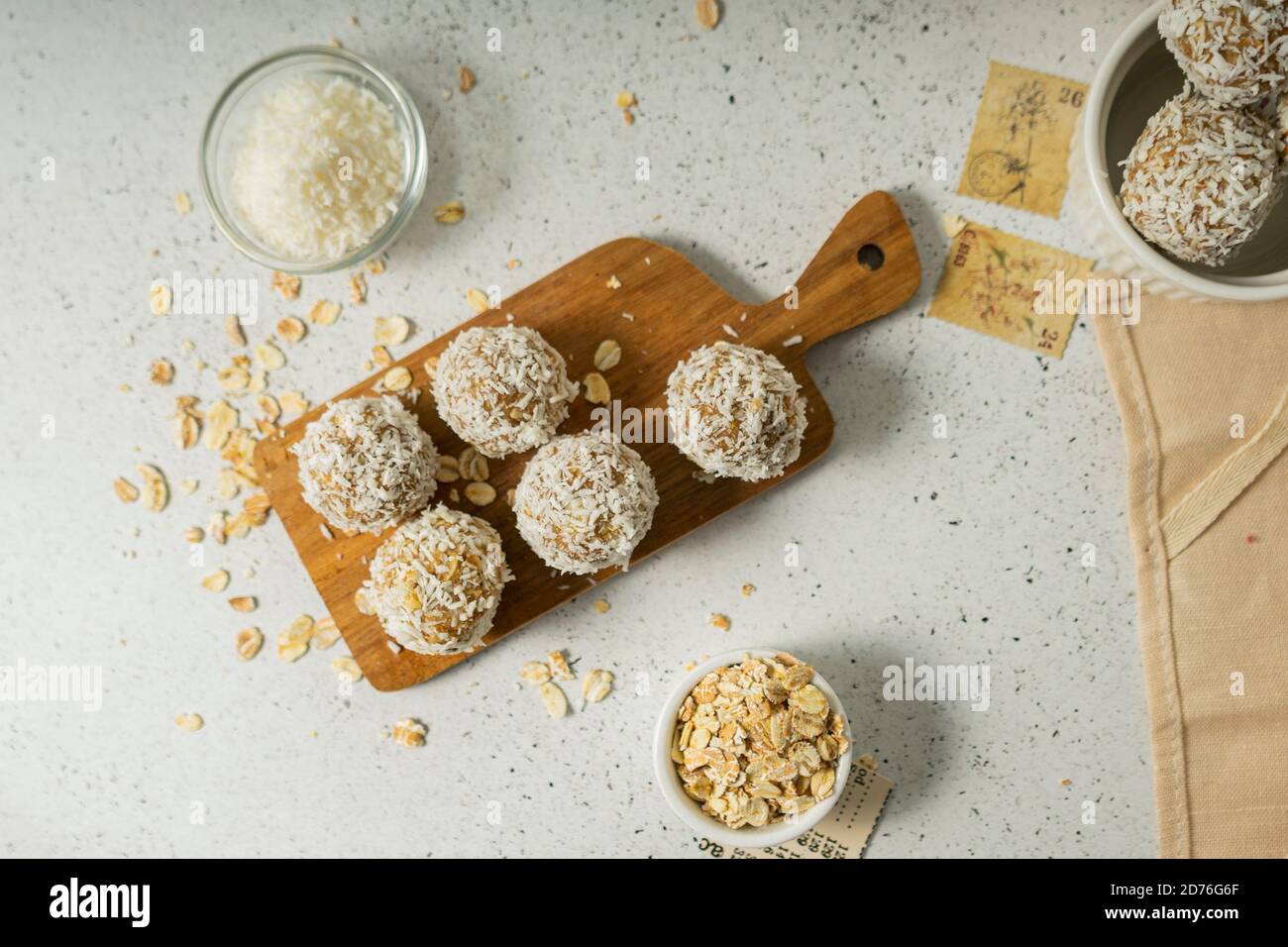 energy balls, whole oat flakes and coconut powder, low-calorie sweets ...