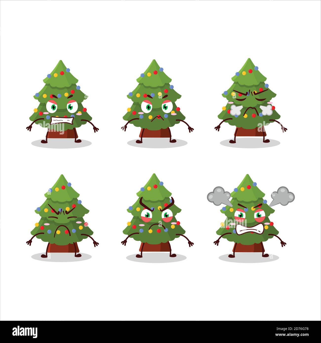 Green christmas tree cartoon character with various angry expressions ...