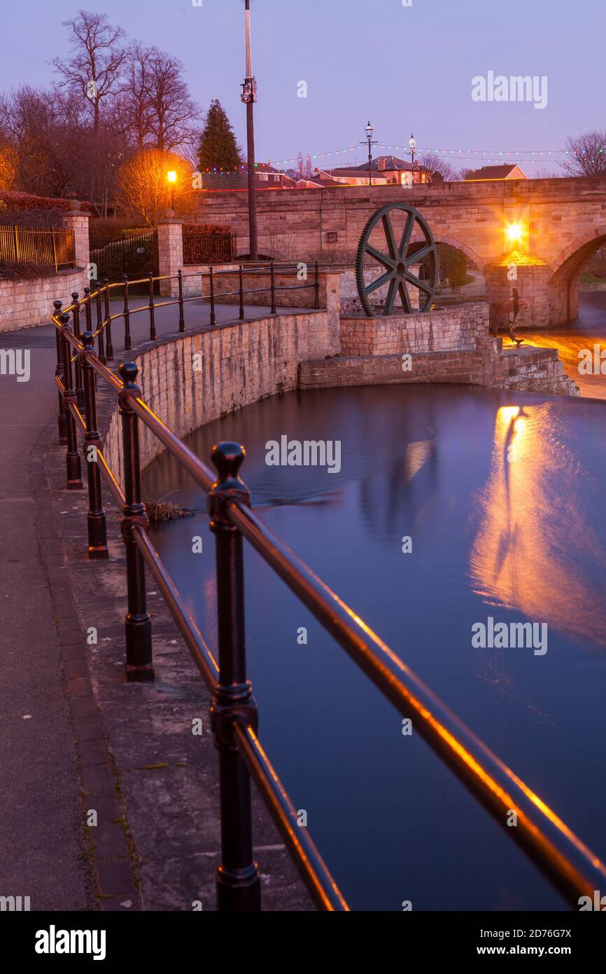 Evening view of the bridge over the River Wharfe and weir at Wetherby ...