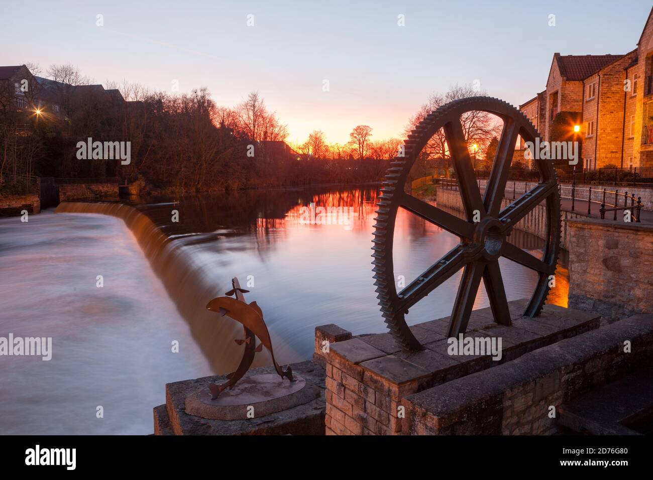 Evening view of the weir over the River Wharfe at Wetherby in West ...