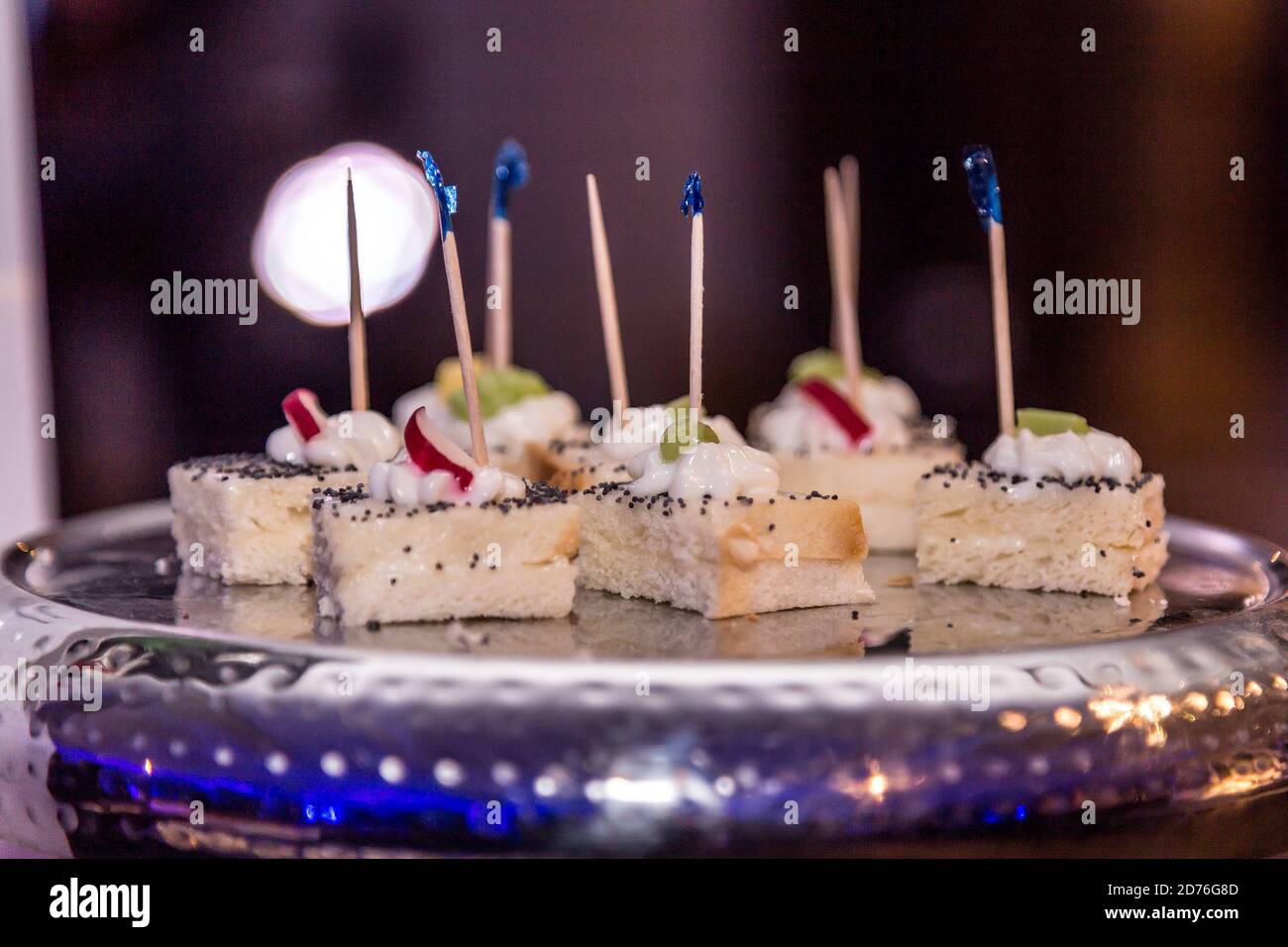 Close Up of Plates with meat dish on some festive event, party or ...