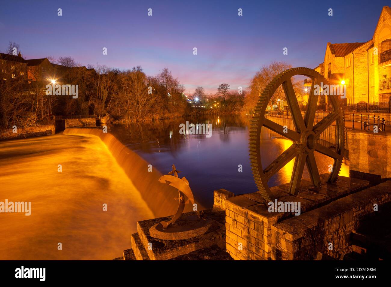 Evening view of the weir over the River Wharfe at Wetherby in West ...