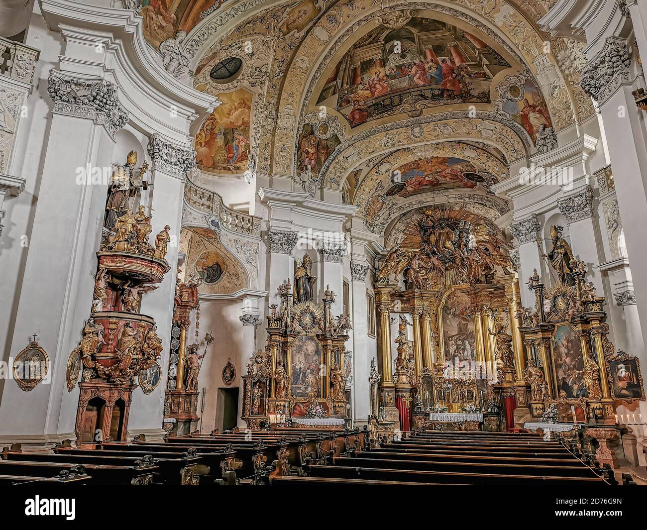 Interior of the monastery church of Banz, patron saint St. Dionysius ...