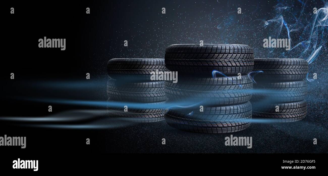 four black tires isolated on white background Stock Photo - Alamy