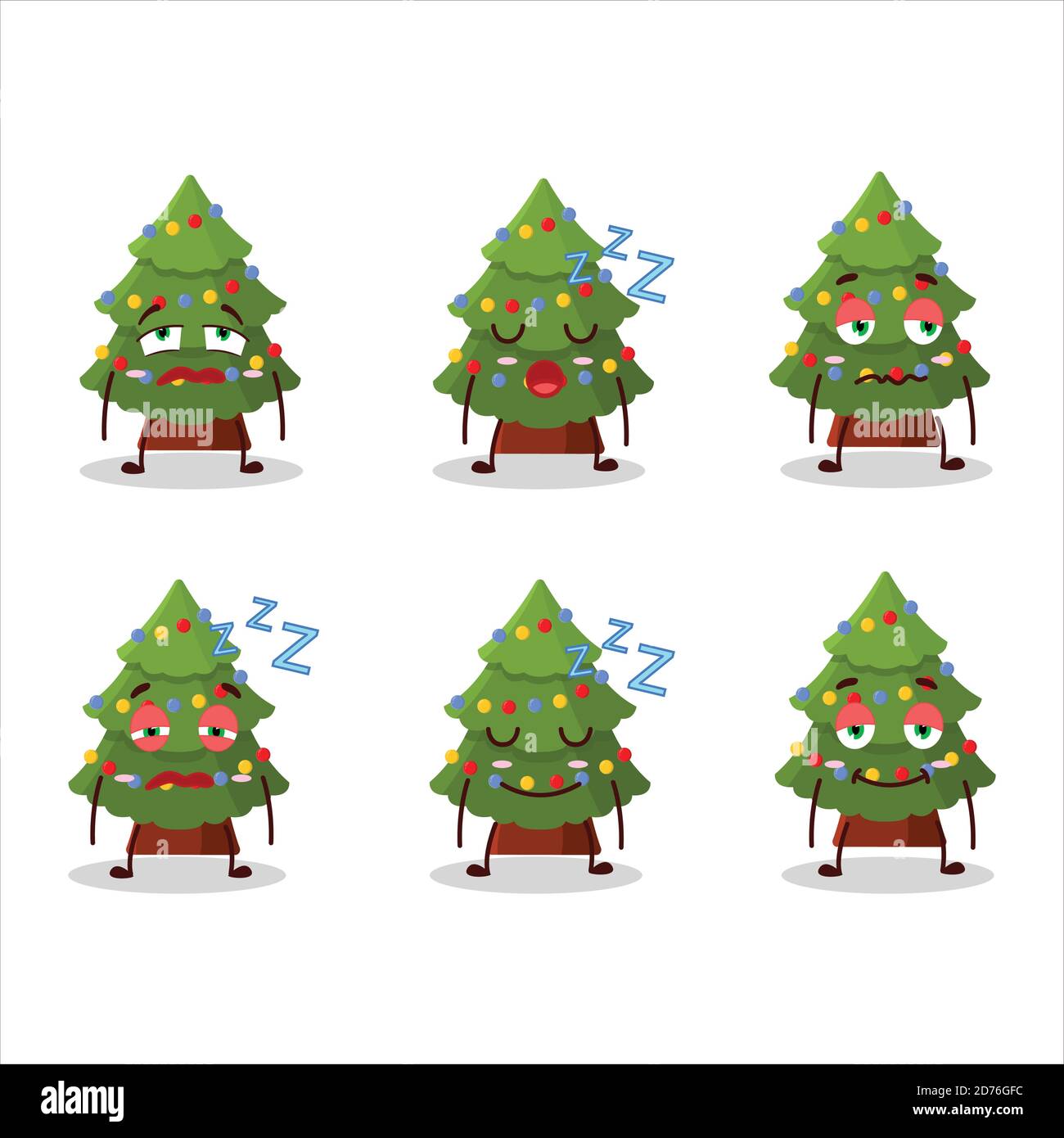 Cartoon character of green christmas tree with sleepy expression Stock ...