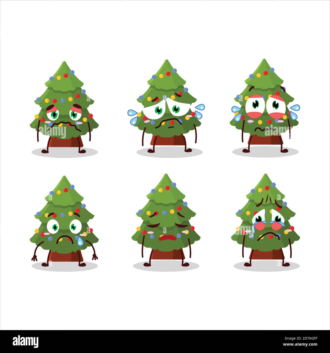 Green christmas tree cartoon character with sad expression Stock Vector ...