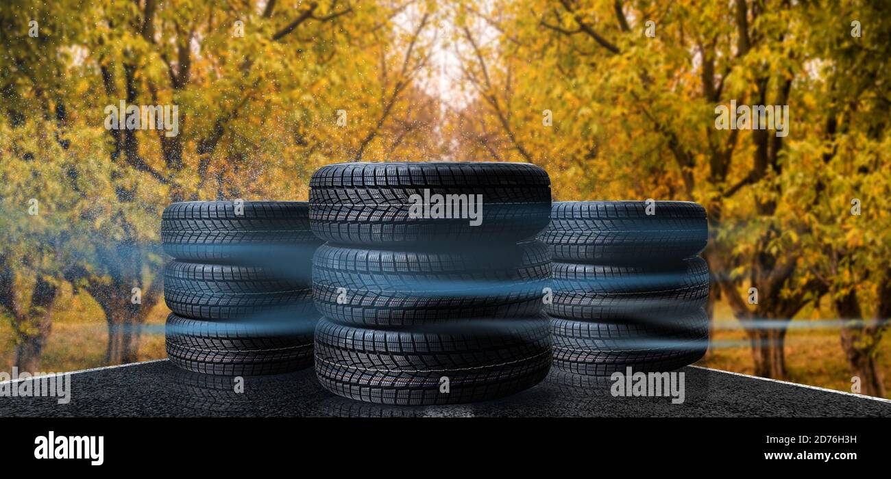Car tires standing on a road Stock Photo - Alamy