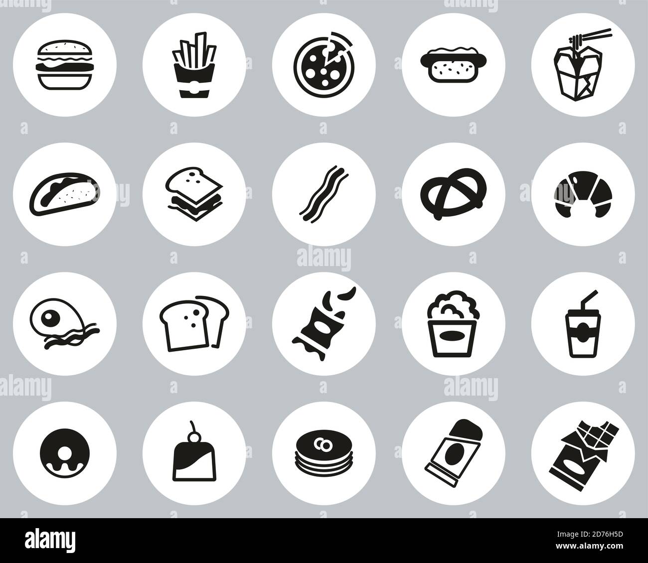 Fast Food Or Junk Food Icons Black & White Flat Design Circle Set Big ...