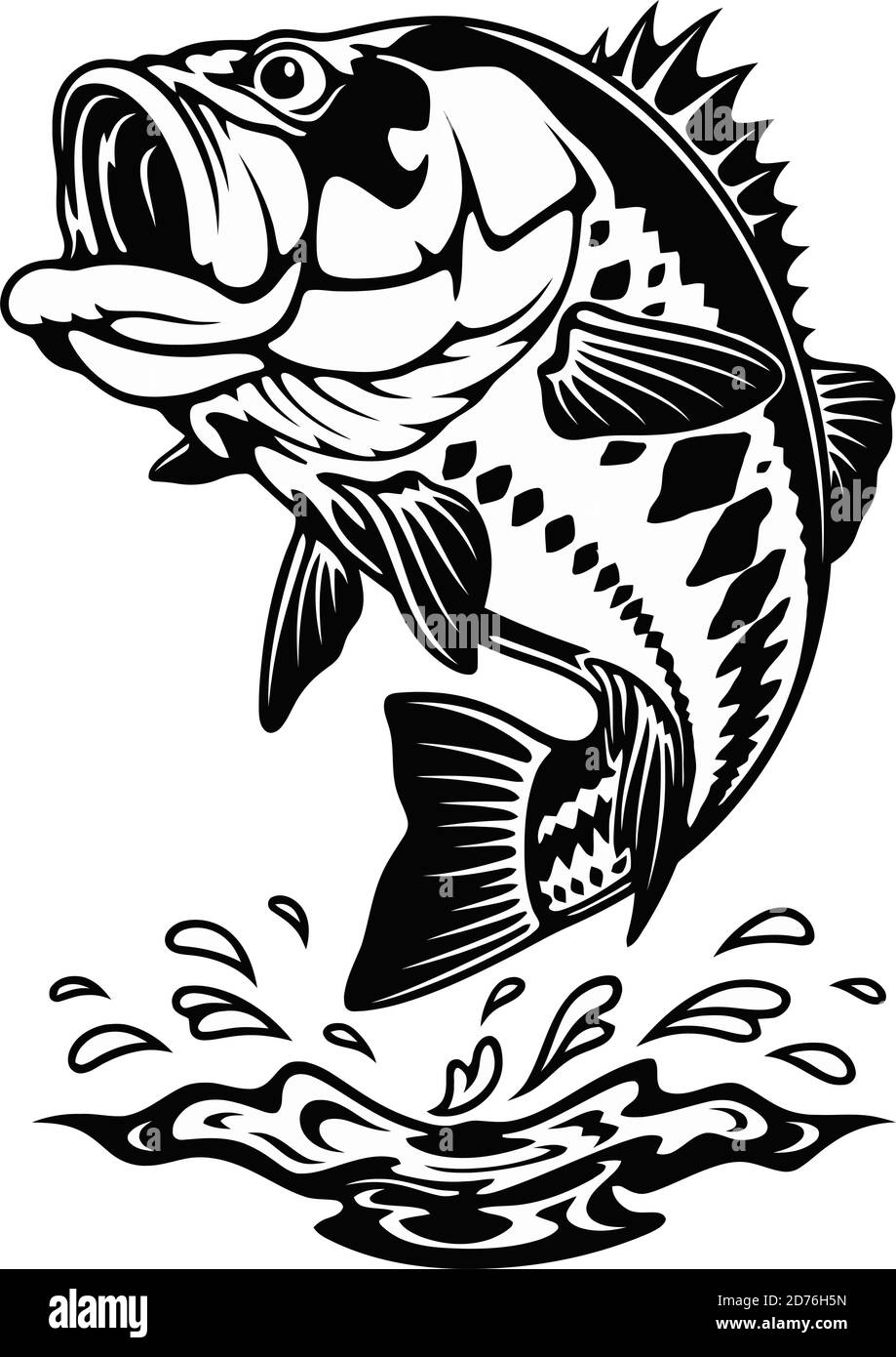 Largemouth bass in attack - template for fishing design isolated on ...