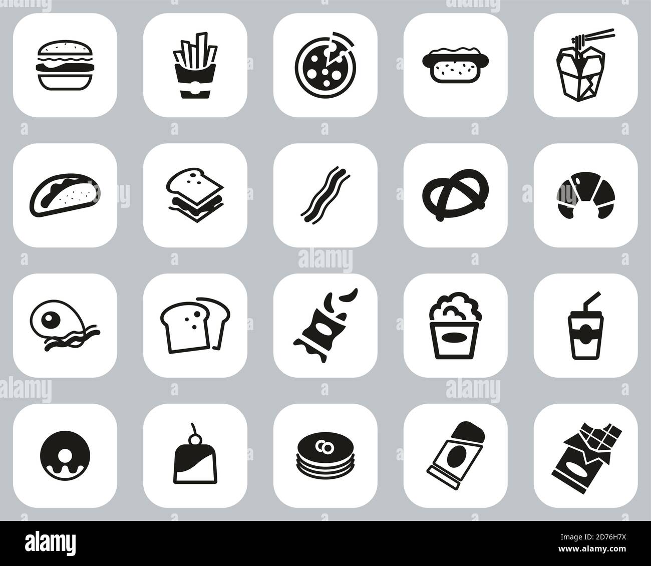 Fast Food Or Junk Food Icons Black & White Flat Design Set Big Stock ...