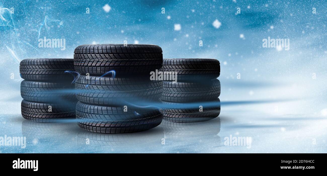four black tires isolated on white background Stock Photo - Alamy