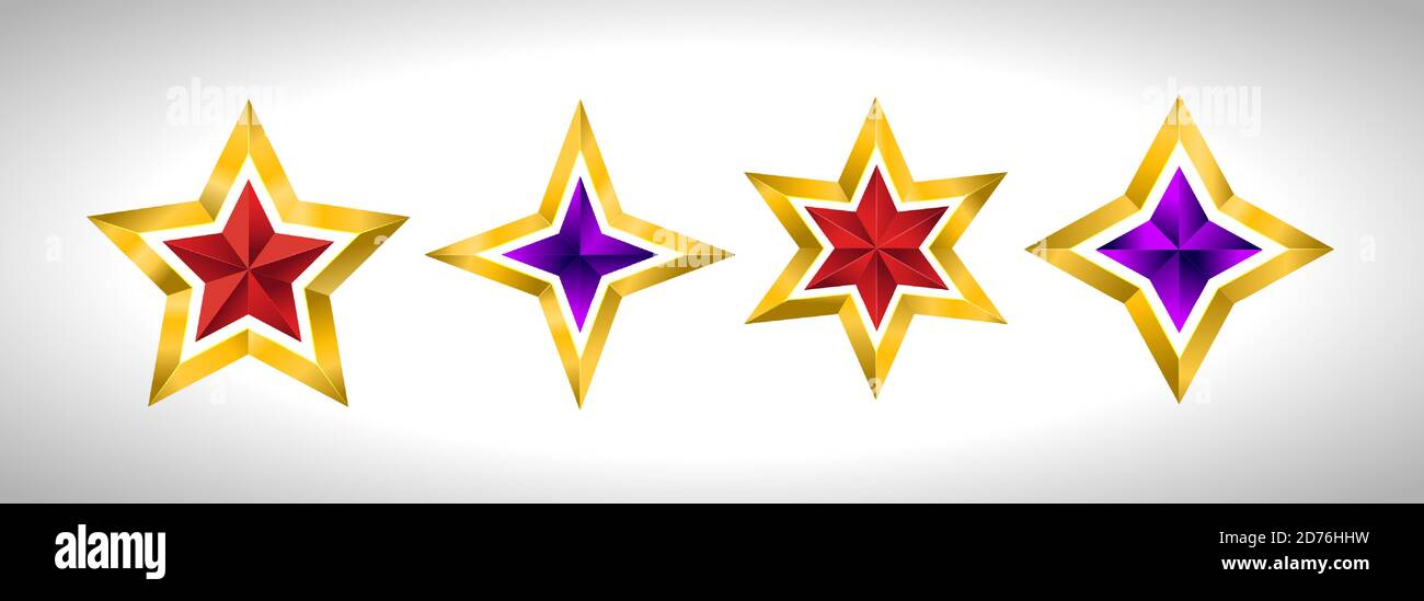 Set Different types and forms of gold color stars. Illustration ...