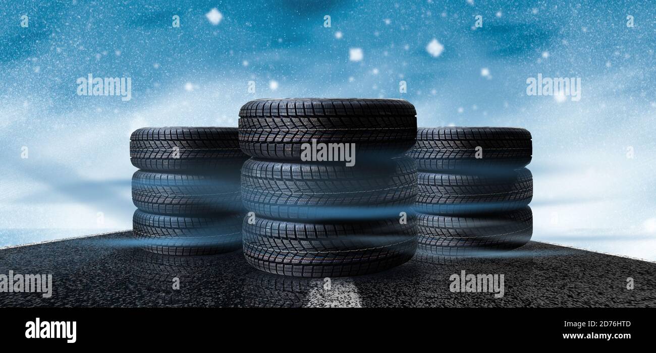 Car tires standing on a road Stock Photo - Alamy