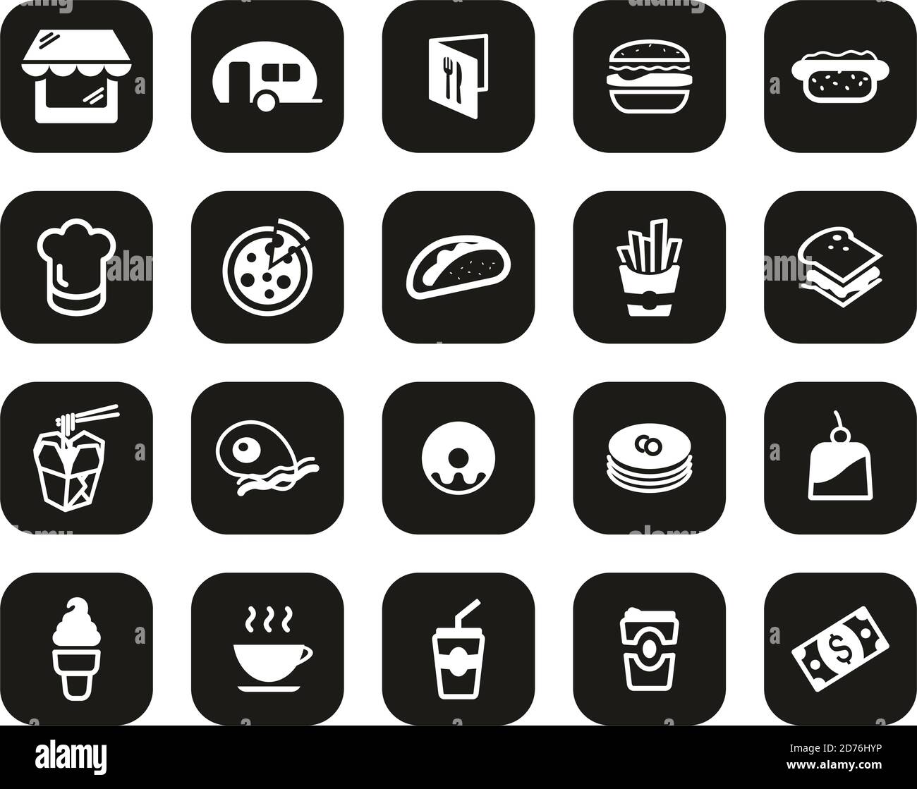 Fast Food Restaurant Or Fast Food Stand Icons White On Black Flat ...