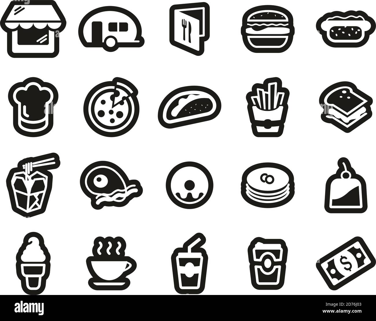 Fast Food Restaurant Or Fast Food Stand Icons White On Black Sticker ...