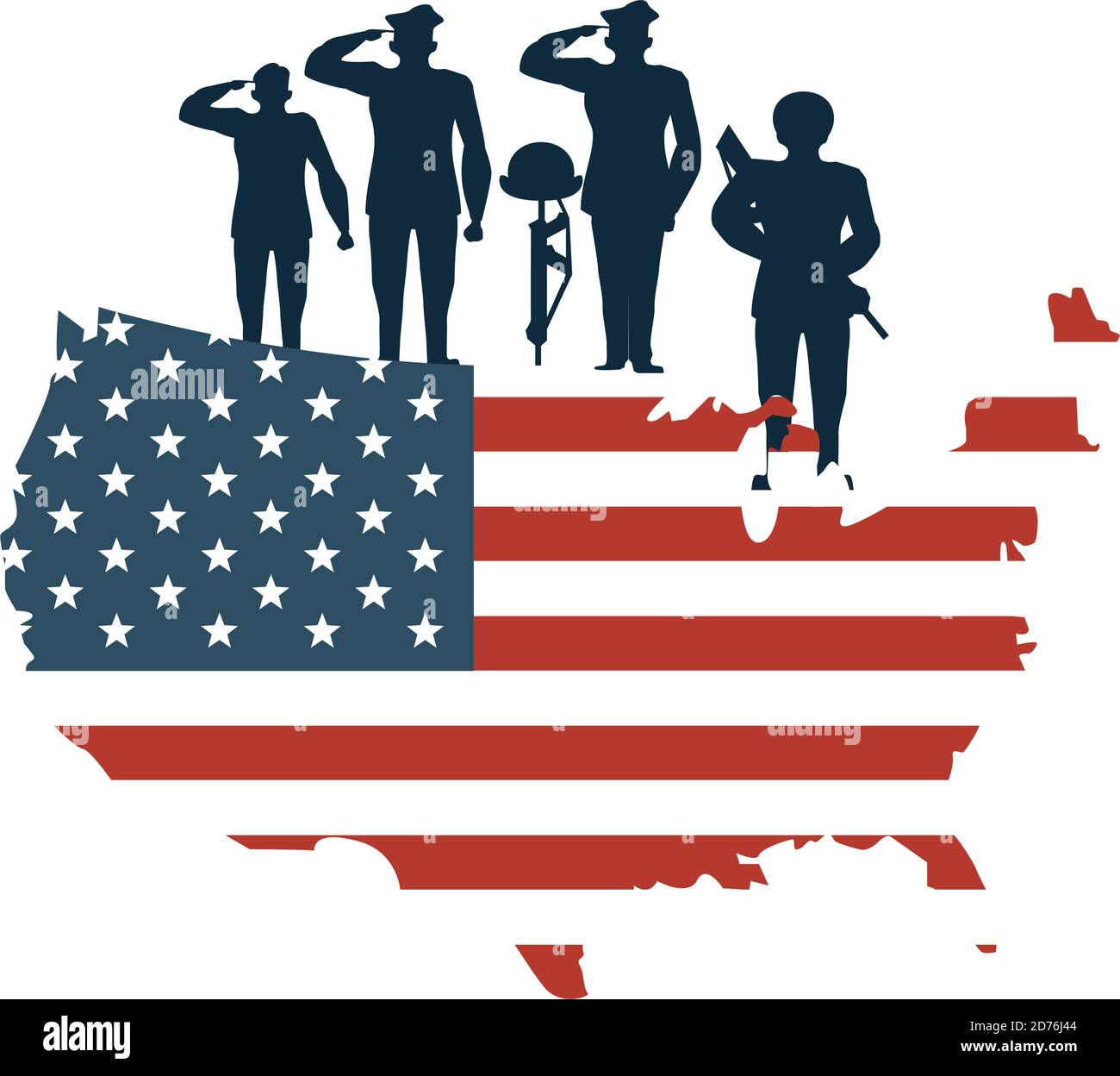 soldiers silhouette in map with united states of america flag vector ...