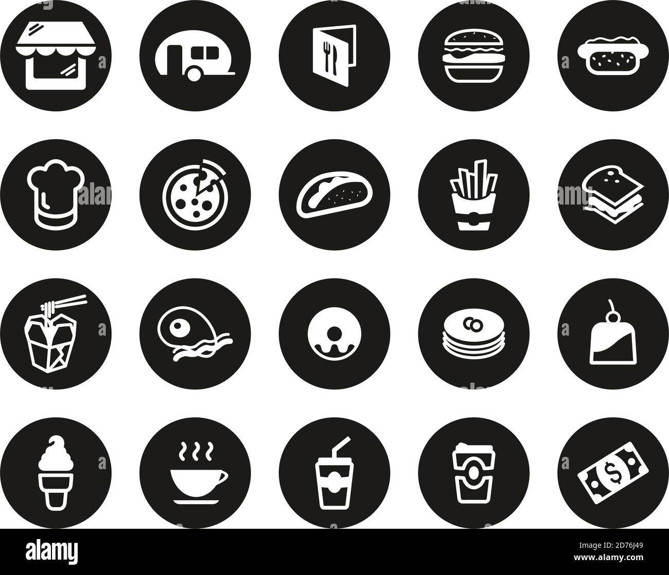 Fast Food Restaurant Or Fast Food Stand Icons White On Black Flat ...