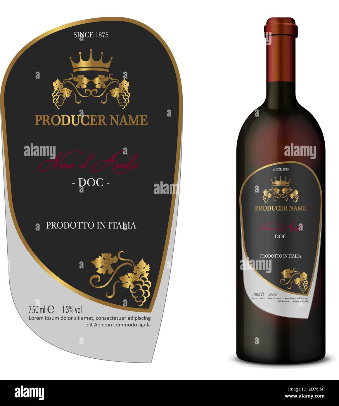 Vector wine label and bottle of wine mockup with this label Stock ...