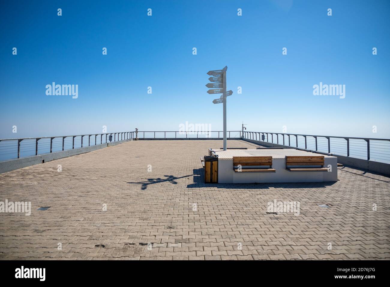 Observation deck and Sign indicating directions at the top of Tahtali ...