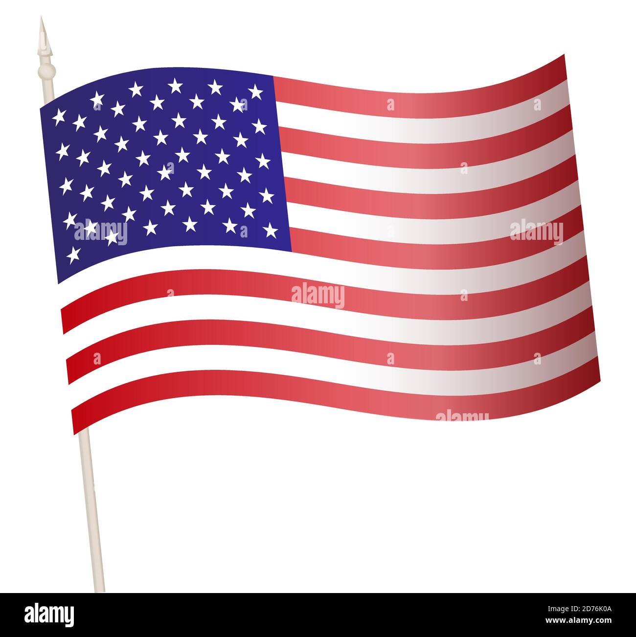 Vector Waving flag on a flagpole. The national flag of USA. Color ...