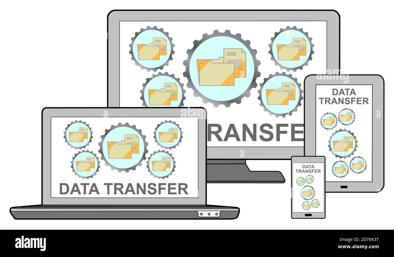 Data transfer concept on different devices, isolated on white Stock ...