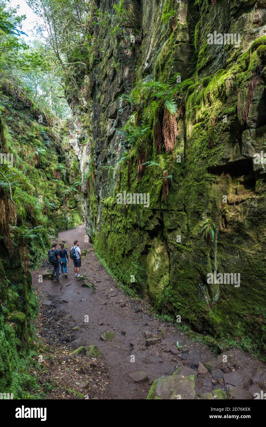 Peak District National Park.. Walkers in Lud's / Lud Church - a natural ...