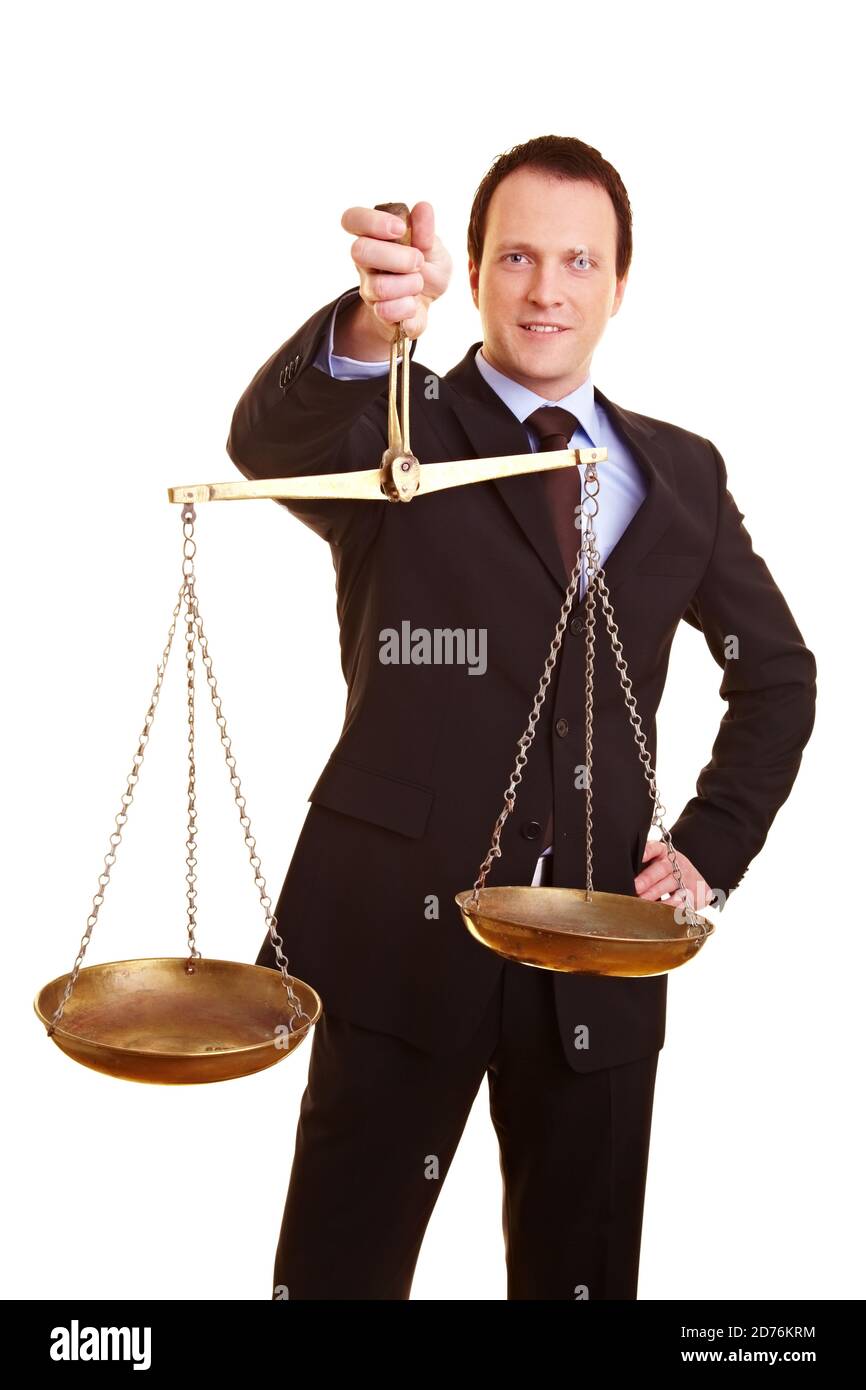 Man holding scales of justice hi-res stock photography and images - Alamy