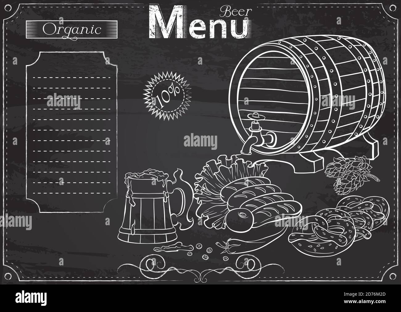 Vector template with beer elements for menu stylized as chalk drawing ...