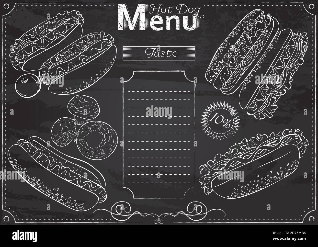 Vector template with Hot Dog elements for menu stylized as chalk ...