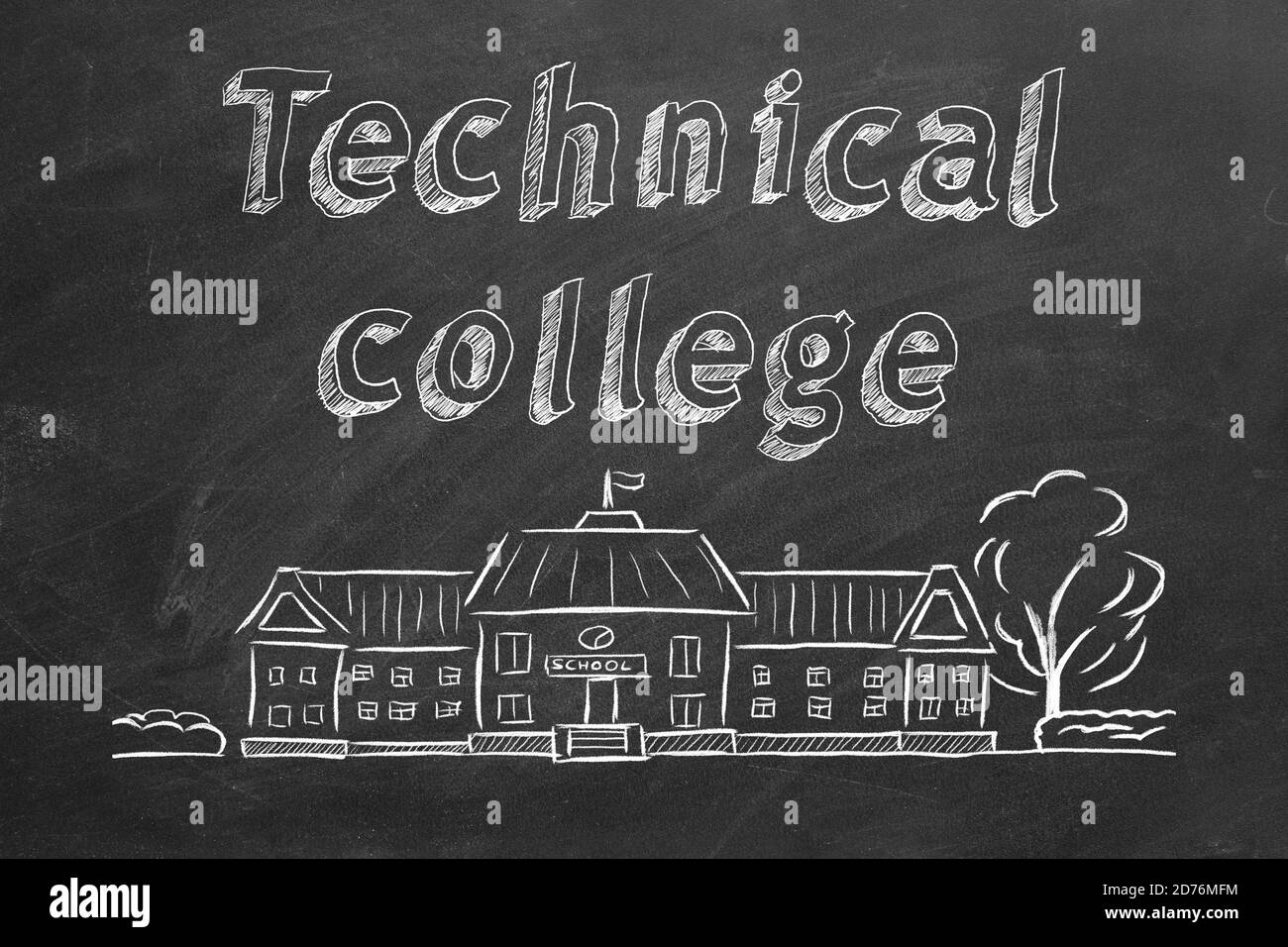 School building and lettering Technical college on blackboard. Hand ...