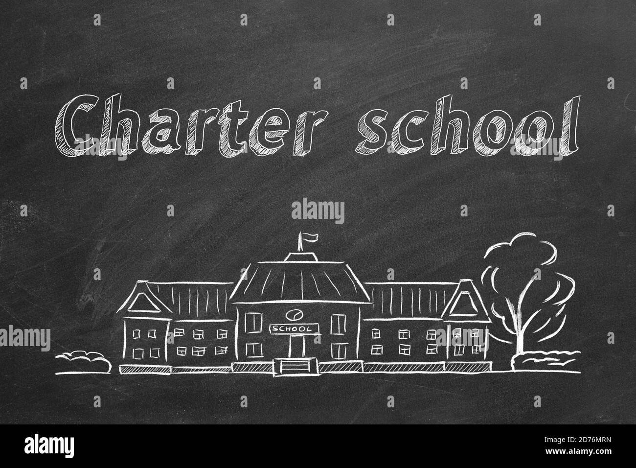 School building and lettering Charter school on blackboard. Hand drawn ...