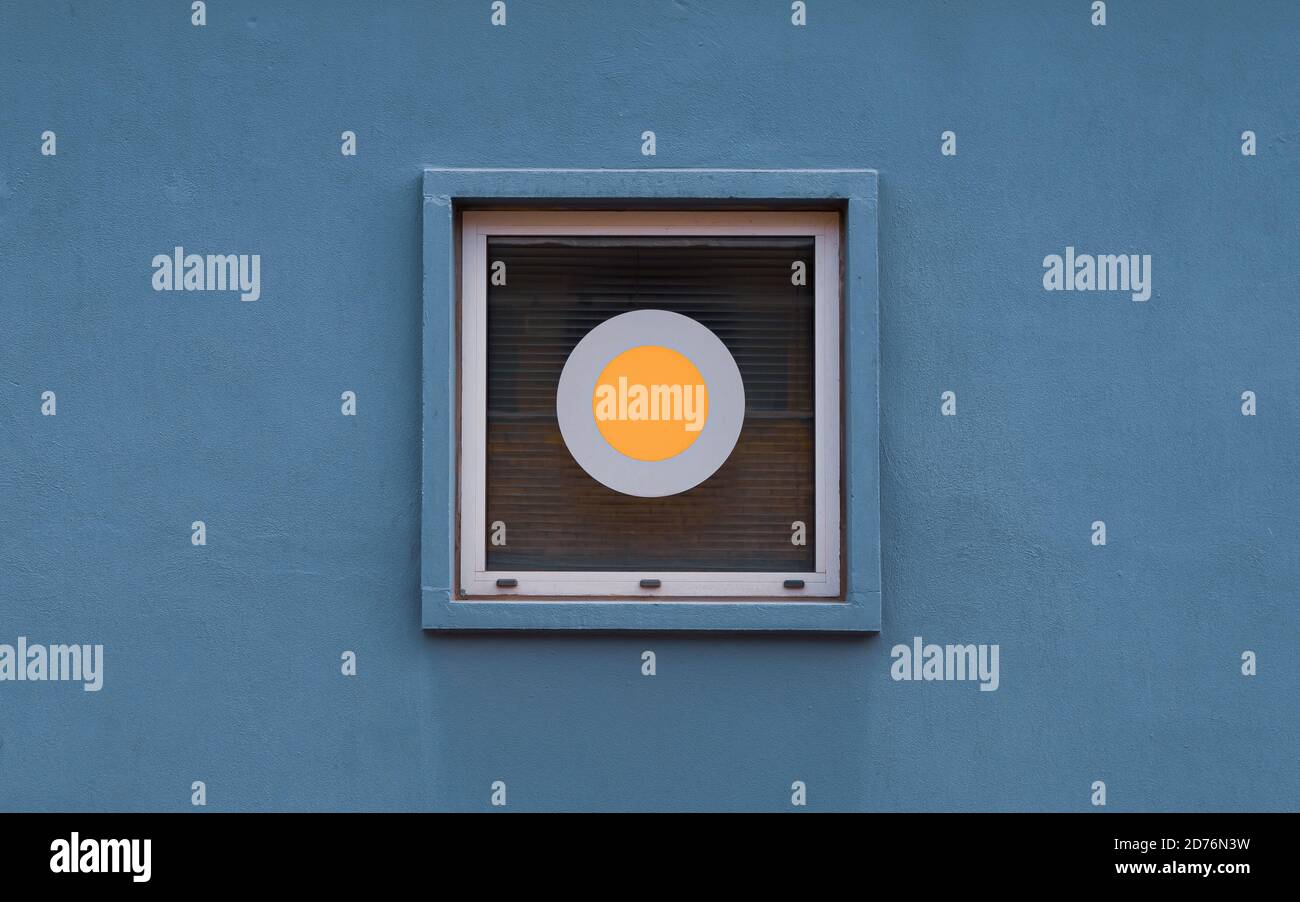 square single window with frame and yellow/white circle pattern Stock ...