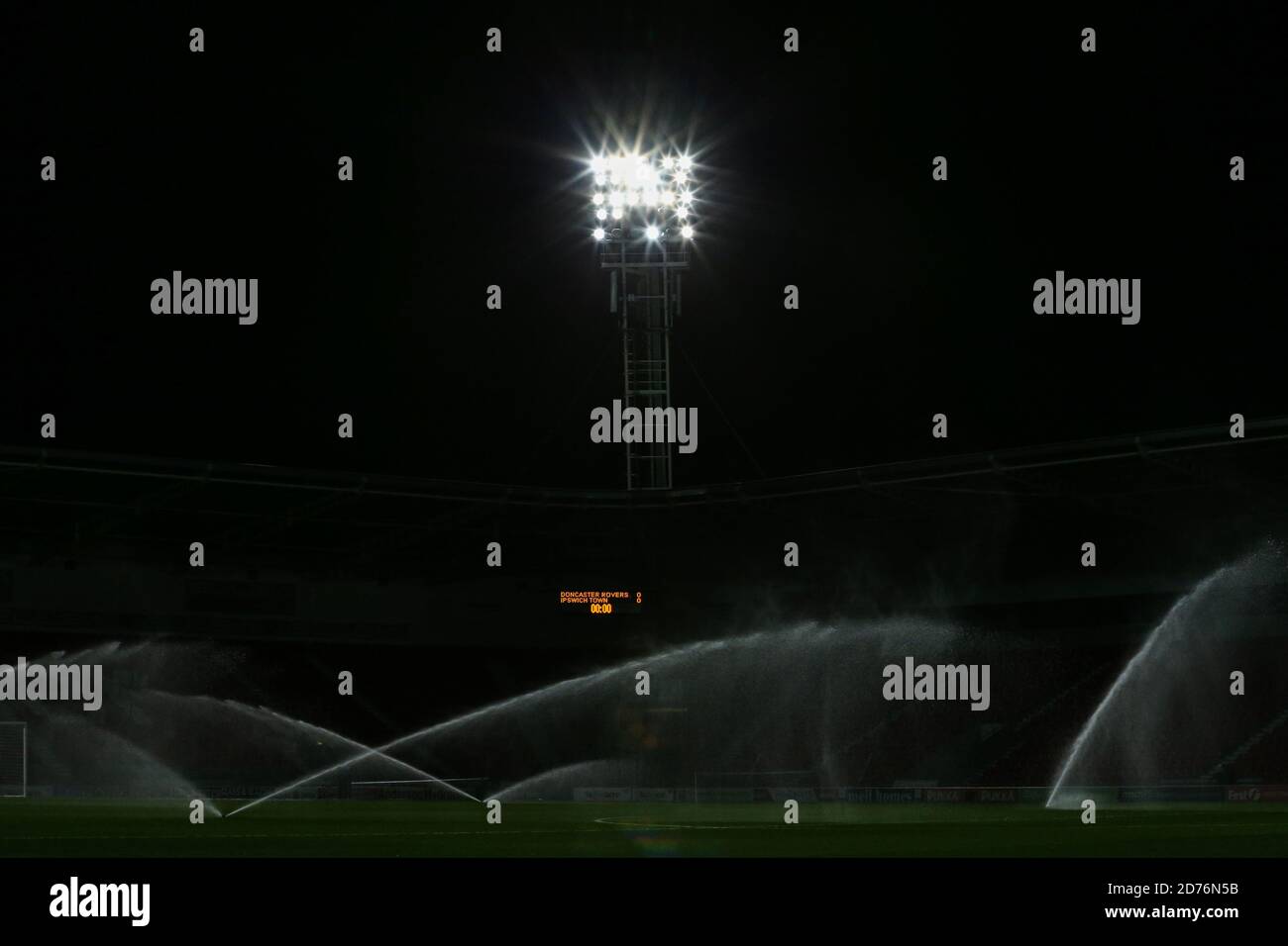 sprinklers on show before kick off at the keep moat stadium Stock Photo ...