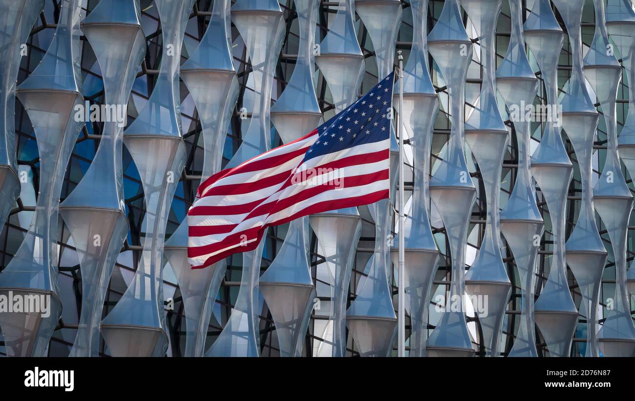 American flag in front UK embassy in Battersea Stock Photo - Alamy